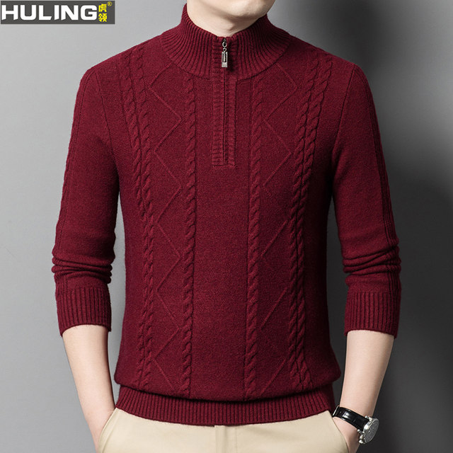 100%woolen sweater in autumn and winter thick warmth, men's half -high ...