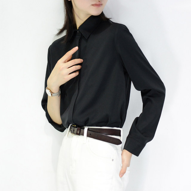 TRR can't put it down, satin matte Hepburn black shirt, slim fit top ...