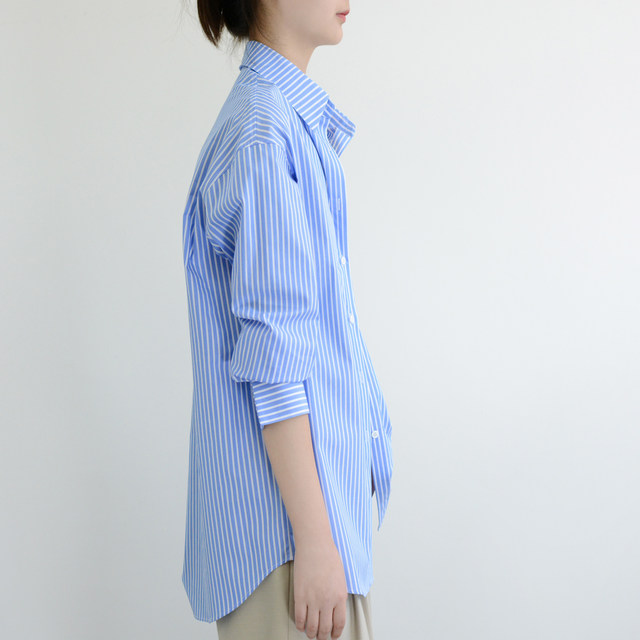 TRR is thin and elegant style top blue vertical stripe long sleeve ...