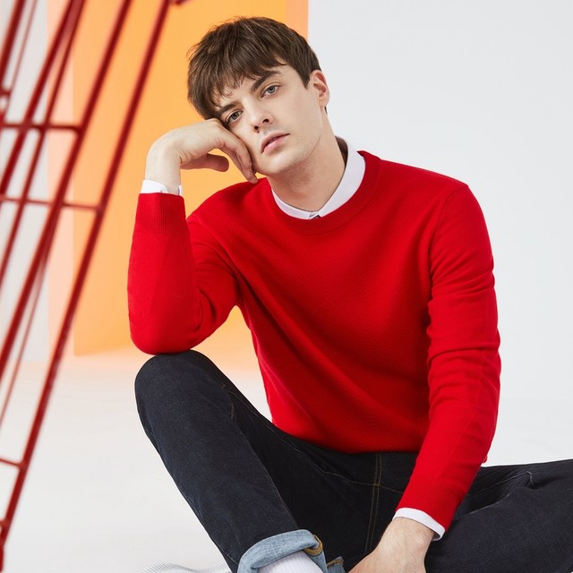 Qi brand men's clothing sweater pure color round neck sweater winter ...
