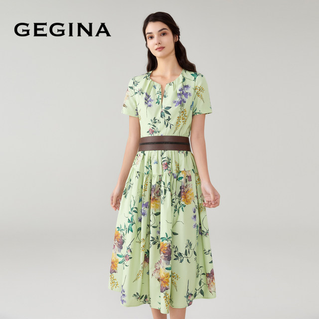GEGINA Spring and Summer Shopping Mall same V-neck printed dress with ...