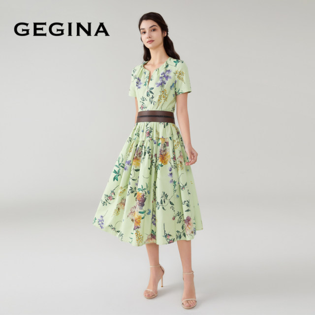 GEGINA Spring and Summer Shopping Mall same V-neck printed dress with ...