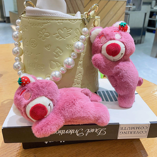 Lying posture strawberry bear doll plush pendant, Douyin doll bag ...