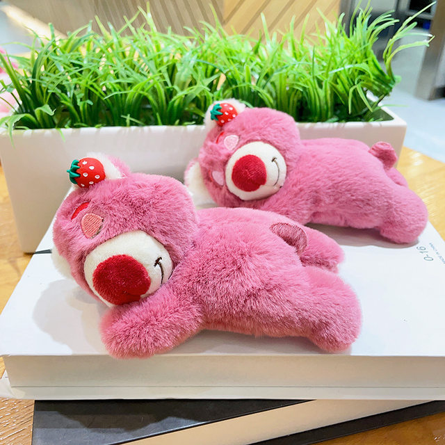 Lying posture strawberry bear doll plush pendant, Douyin doll bag ...