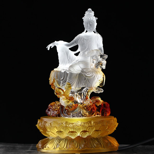 Oval luminous glass double-layer lotus base ornaments for home living ...