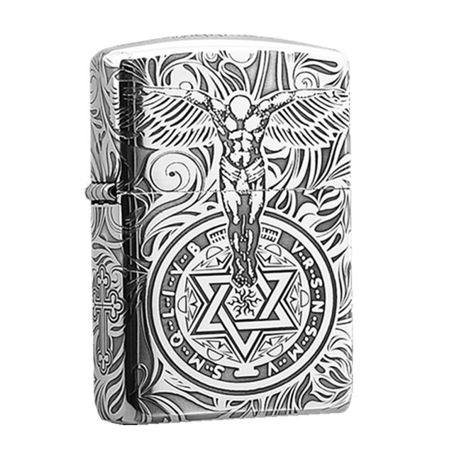 Zippo genuine sterling silver lighter exquisite carving guardian angel ...