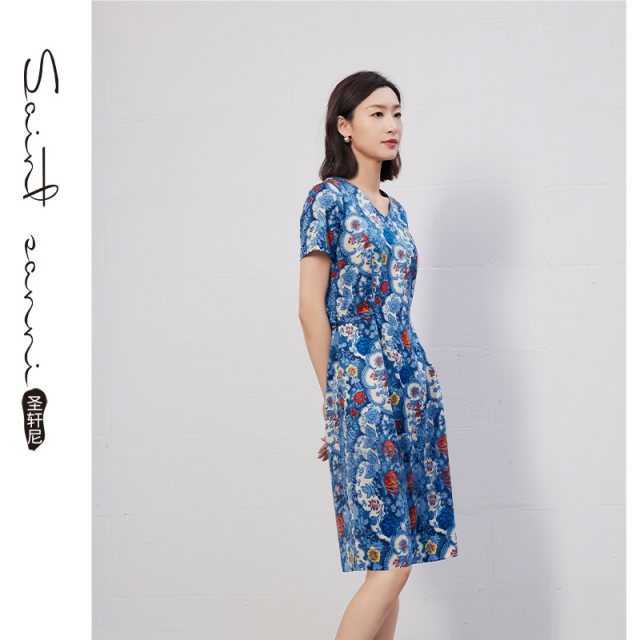 Saint Hennessy spring dress v-neck print elegant comfortable ...