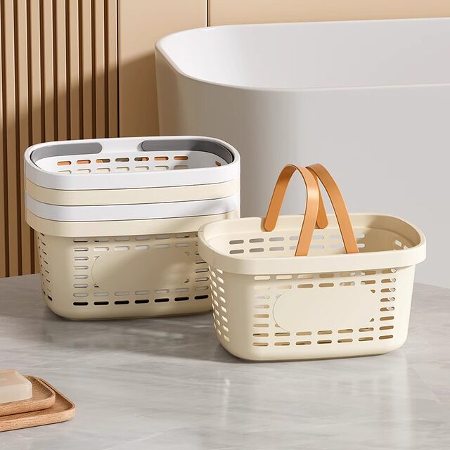 Portable bath basket plastic toilet bathroom toiletries drain storage ...