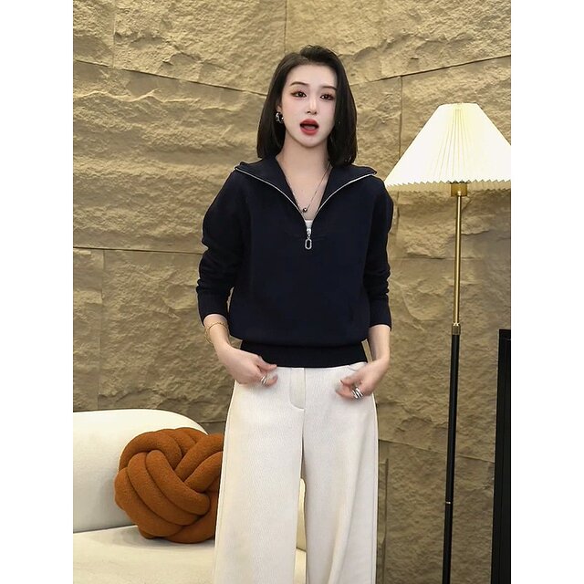 Queen semi -zipper sweater top female 2024 autumn and winter new ...