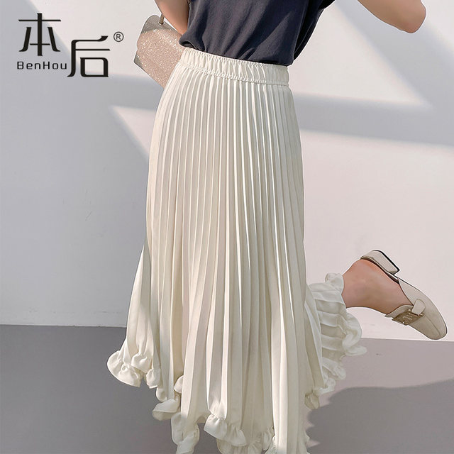 28011 Thin irregular petal pleated skirt for women mid-length summer ...