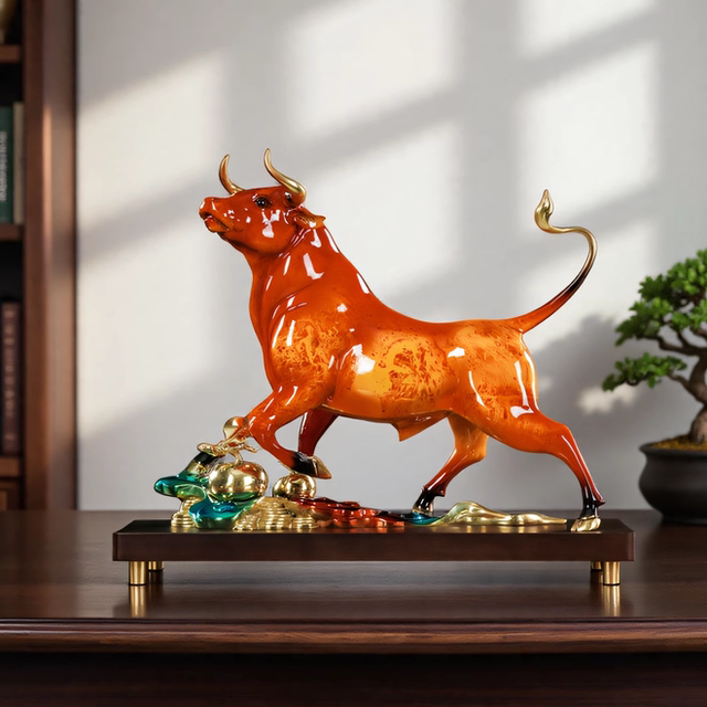 Bullish high-end bull ornaments copper office bookshelf decoration Taurus crafts turn things ...