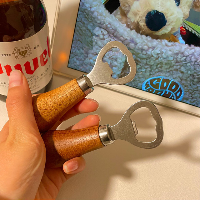 INS wooden handle bottle opening device Household stainless steel ...