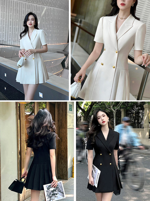 DPLAY2025 summer new white suit dress for women short-sleeved suit ...