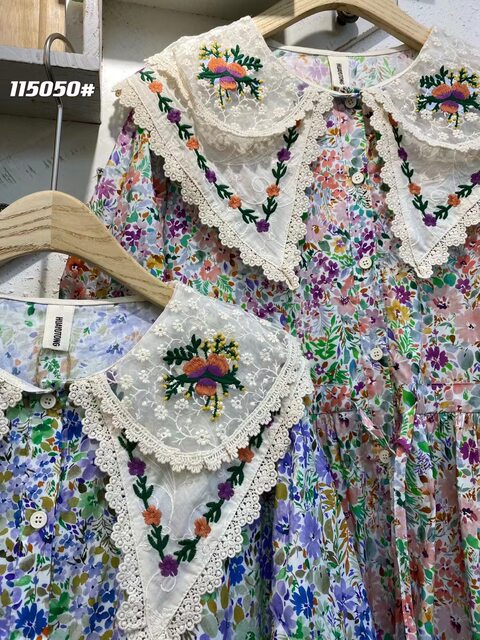Forest style double-layer embroidered collar short-sleeved dress thin ...