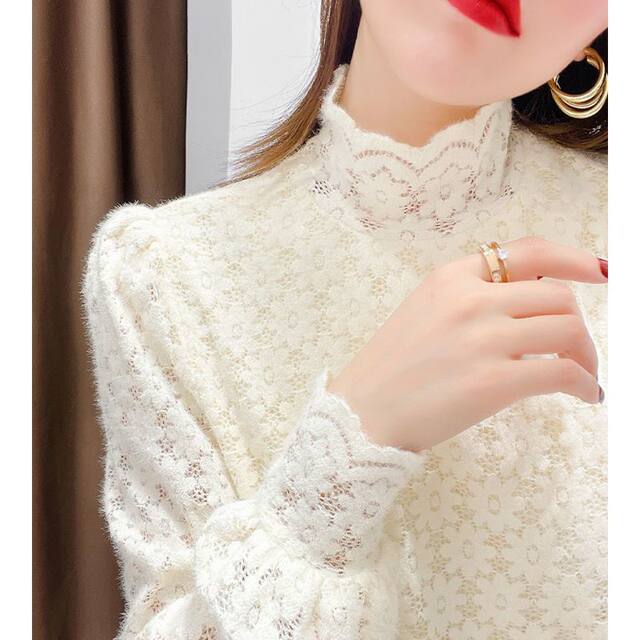 Add velvet thick lace bottoming shirt women high -end autumn and winter ...