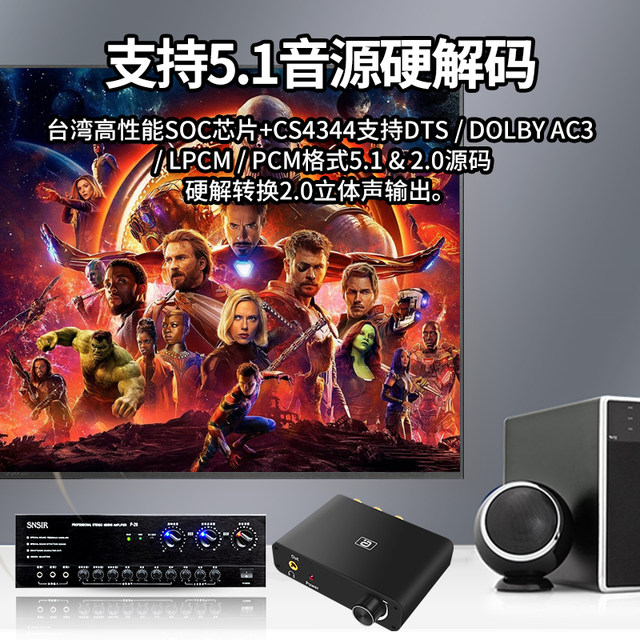 5.1 surround Dolby DTS decoding digital optical fiber to coaxial audio ...