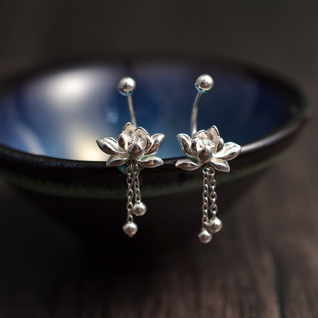 990 solid silver three-dimensional lotus tassel literary antique silver ...