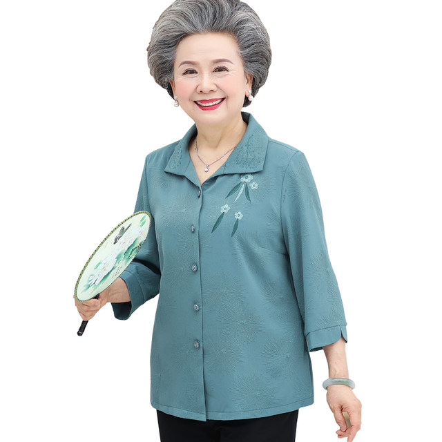 Grandma's summer thin shirt, elegant mother's three-quarter sleeve top ...