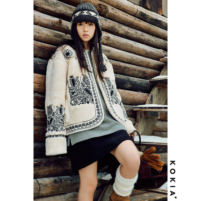 KOKIA Nomadic Totem Heavy Embroidery Wool Blend Lamb Velvet Loose ...