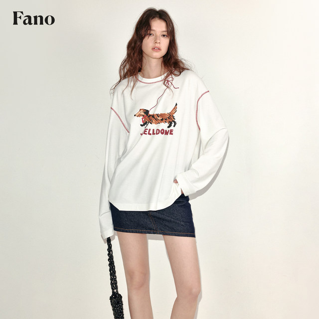 Fano Lazy Style Rope Puppy Long Sleeve T-shirt for Women 2025 Autumn ...