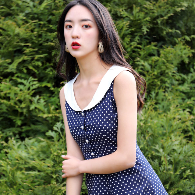 JUJU summer women's dress retro French waistless sleeveless gentle ...