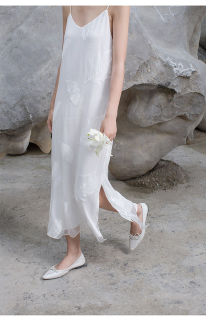 YuanYin Feather Summer Retro Chic Long White Suspender Casual Dress ...