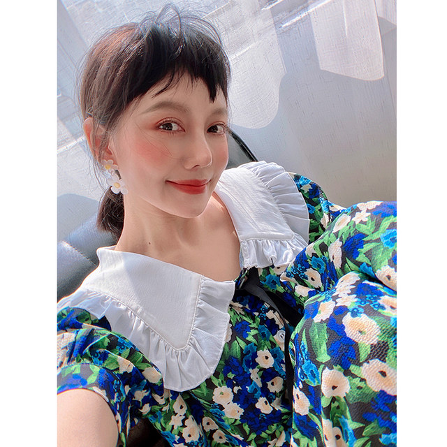 Tan Yanmi MIU style girl lapel loose floral dress dress waist slimming ...