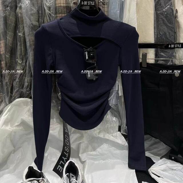 Momo's Korean winter new style slim hollow design turtleneck T-shirt ...