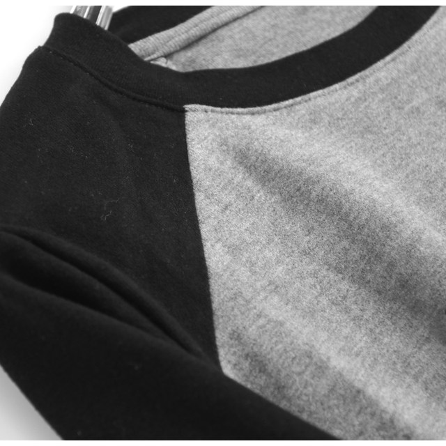 Letter pattern contrast stitching round collar thin slim long sleeve ...