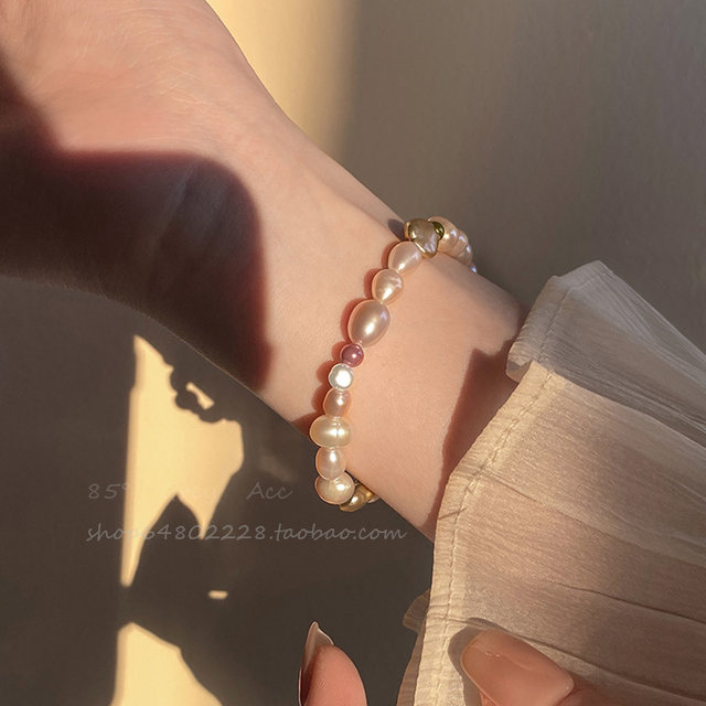 Dopamine Color Natural Freshwater Baroque Pearl Bracelet Women's Light ...