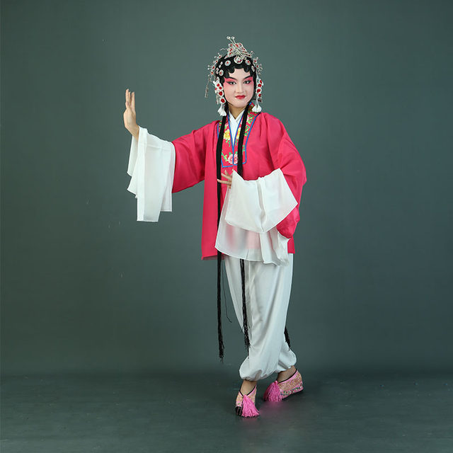 Opera costume pair dressed in Qingyi Peking Opera rehearsal costume ...