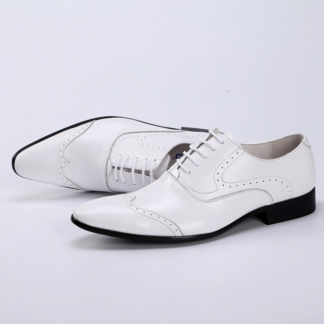 Spring genuine leather men's shoes carved brick shoes British business ...