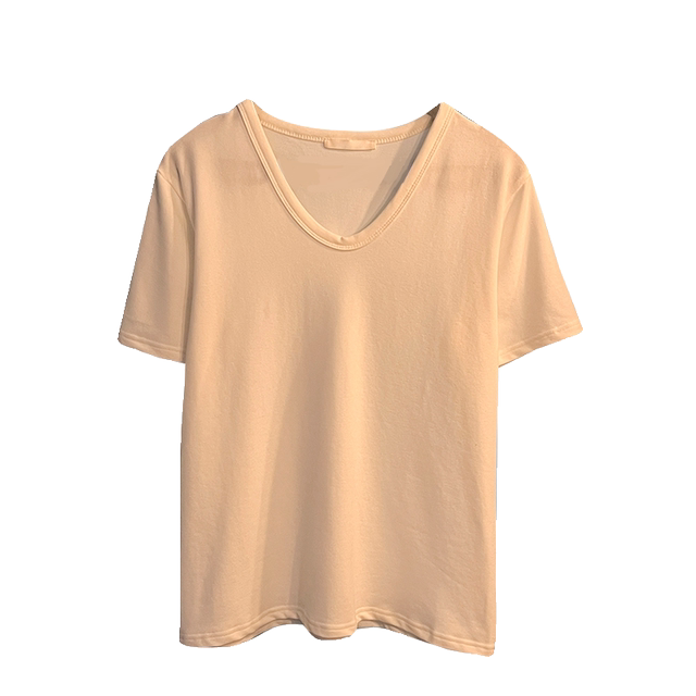 Turmeric V-neck Short-sleeved T-shirt for women 2025 new summer outfit ...