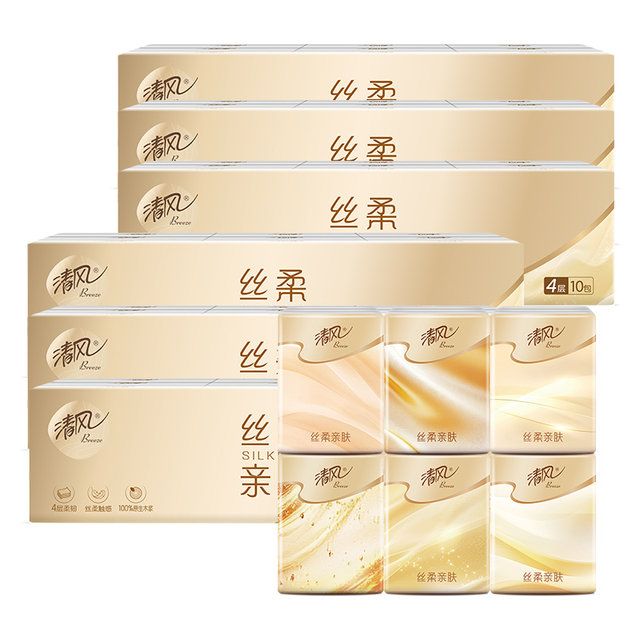 Qingfeng silk soft handkerchief paper 7 sheets 4-layer 60 packs of gold ...