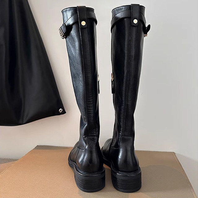 Flat mouth retro boots female knight boots large size boots thick sole ...