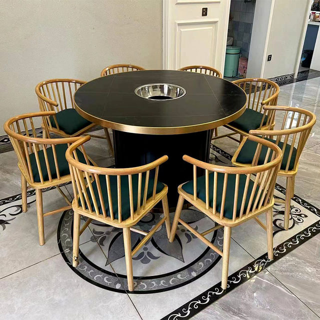 Solid wood hot pot table, commercial marble incense round table ...