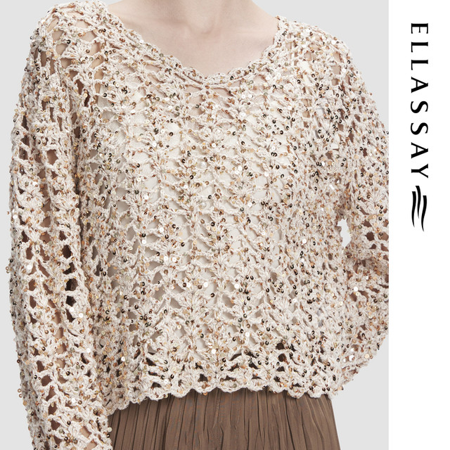 ELLASSAY 25 Spring and Summer New Cotton Hollow Beads Two-Piece Sweater ...
