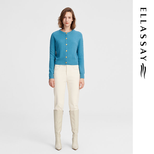 ELLASSAY Autumn and Winter New Wool Cashmere Maillard Blue Sweater Knit ...