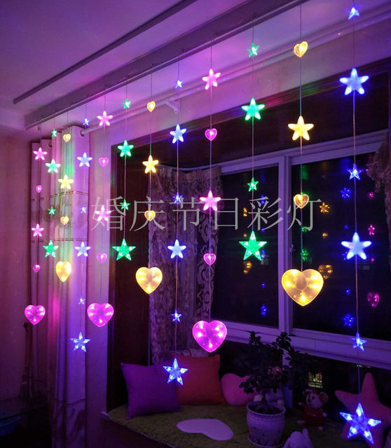 led star lights curtains balcony bedroom room layout female decoration ...