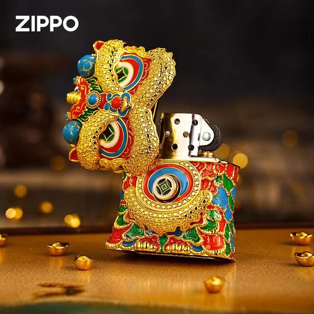 Authentic zippo lighter, gold-plated enamel case, national trend ...