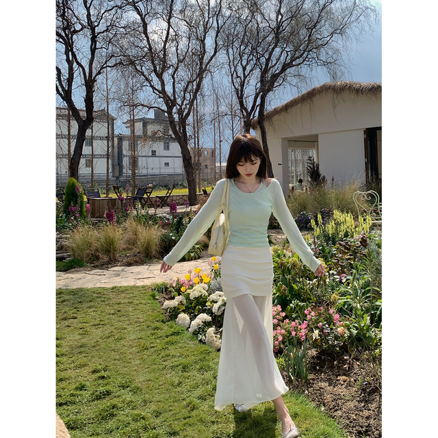 Sasa family small man, water green pure thin blouse, long-sleeved T ...