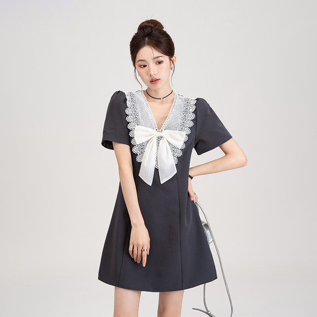 French girl bow lace lace collar dress for women in autumn 2025 new age ...