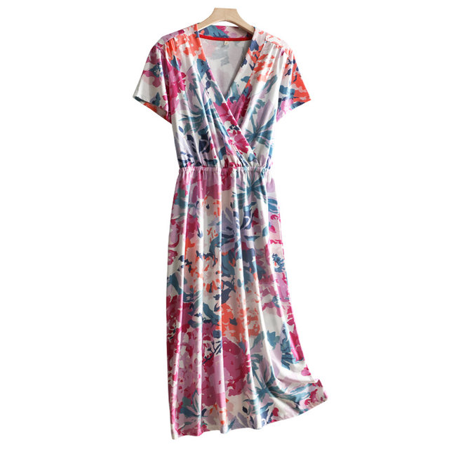 Tall drunk love French retro floral short -sleeved V -neck dress large ...