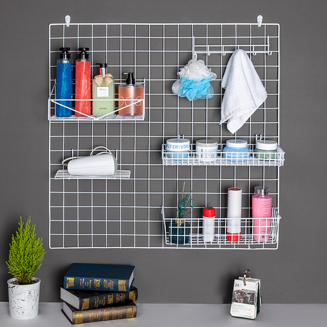 Kindergarten grid mesh display rack white wire mesh shelf supermarket ...