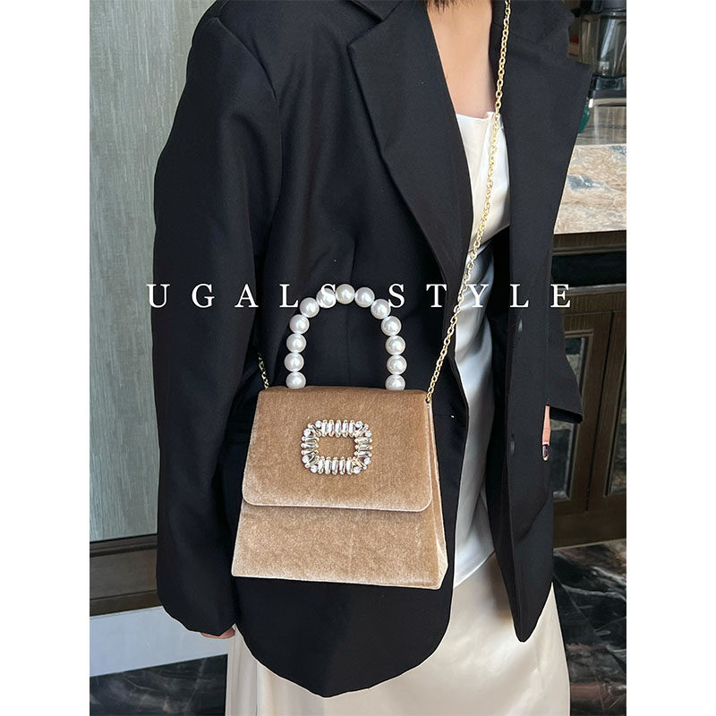 Ugals Velvet Kelly Clutch - Diamond Inlay Small Square Bag