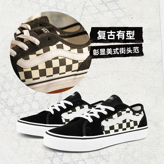 Vans official black and white chess board retro stylish women's shoes ...