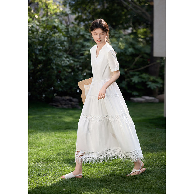 [Anti-transparent little white skirt] XWI Xinwei pure cotton French V ...