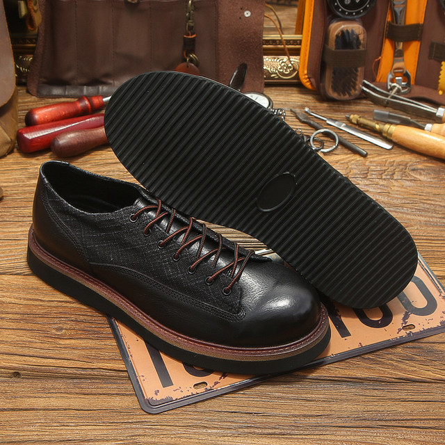 2025 new work shoes men's spliced casual big-head leather shoes genuine ...