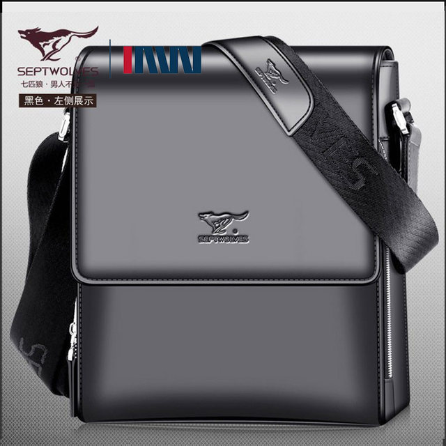 Seven wolf men's bag leather leather bag genuine messenger bag men's ...