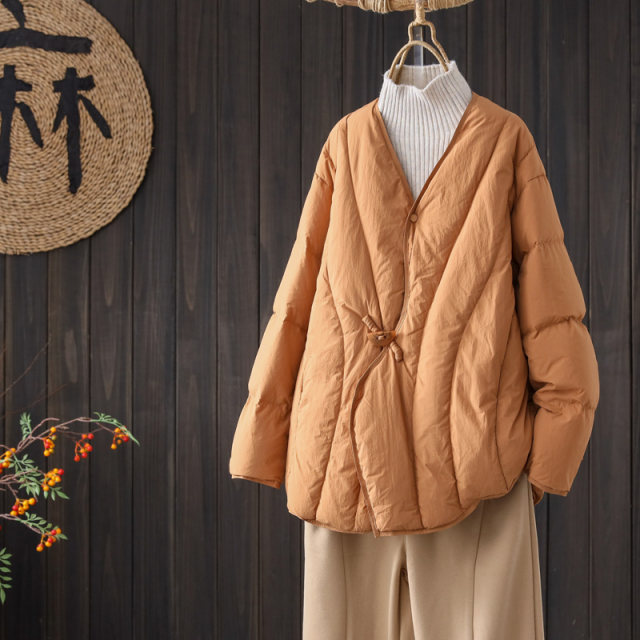 Autumn and winter literary Chinese tea clothing down jacket simple ...